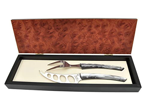 Le Thiers By Neron 2 Piece Laguiole Cheese Knife and Fork Set With Full Plexiglas Handles in Luxury Box