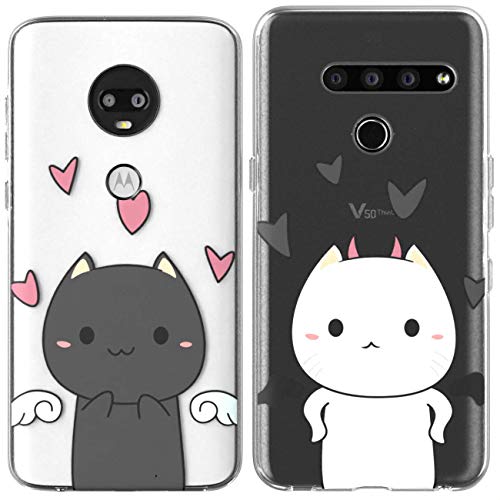 Toik Matching Couple Cases for Apple iPhone 11 Pro Xs Max Xr 10 X 8 Plus 7 6s 5s SE Soulmate Lightweight Angel Devil Cats BFFs Boyfriend TPU Print Gift Anniversary Kawaii Protective Girly Cute