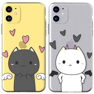 Toik Matching Couple Cases for Apple iPhone 11 Pro Xs Max Xr 10 X 8 Plus 7 6s 5s SE Soulmate Lightweight Angel Devil Cats BFFs Boyfriend TPU Print Gift Anniversary Kawaii Protective Girly Cute