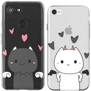 Toik Matching Couple Cases for Apple iPhone 11 Pro Xs Max Xr 10 X 8 Plus 7 6s 5s SE Soulmate Lightweight Angel Devil Cats BFFs Boyfriend TPU Print Gift Anniversary Kawaii Protective Girly Cute