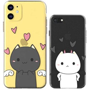 Toik Matching Couple Cases for Apple iPhone 11 Pro Xs Max Xr 10 X 8 Plus 7 6s 5s SE Soulmate Lightweight Angel Devil Cats BFFs Boyfriend TPU Print Gift Anniversary Kawaii Protective Girly Cute