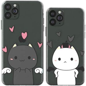 Toik Matching Couple Cases for Apple iPhone 11 Pro Xs Max Xr 10 X 8 Plus 7 6s 5s SE Soulmate Lightweight Angel Devil Cats BFFs Boyfriend TPU Print Gift Anniversary Kawaii Protective Girly Cute