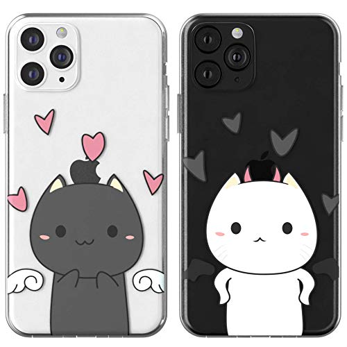 Toik Matching Couple Cases for Apple iPhone 11 Pro Xs Max Xr 10 X 8 Plus 7 6s 5s SE Soulmate Lightweight Angel Devil Cats BFFs Boyfriend TPU Print Gift Anniversary Kawaii Protective Girly Cute