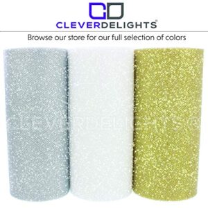 CleverDelights 6" Glitter Tulle Ribbon - 25 Yards - White - Tulle Craft Fabric Spool