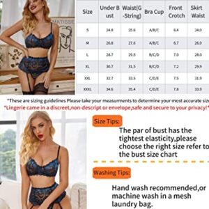 Avidlove Women Lace Lingerie Set with Garter Belt High Waist Bra and Panty Set Sexy Boudoir Outfits (Blue,XL)