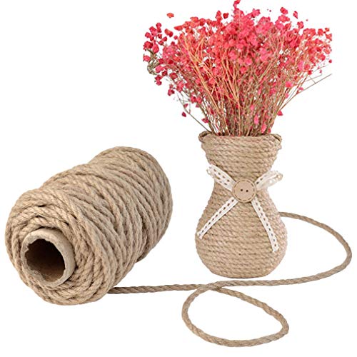 Topbuti 5mm Natural Jute Twine 100 Feet Braided Jute Rope, Crafting Twine String Thick Twine for DIY Artwork, Christmas Twine, Gift Wrapping, Gardening Applications