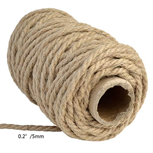 Topbuti 5mm Natural Jute Twine 100 Feet Braided Jute Rope, Crafting Twine String Thick Twine for DIY Artwork, Christmas Twine, Gift Wrapping, Gardening Applications