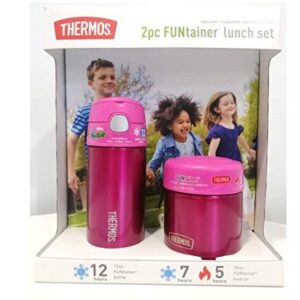 Thermos FUNtainer Lunch Set Bottle and Food Jar for Kids BPA Free Dishwasher Safe, 2 PC (Pink, 2 PC Set)