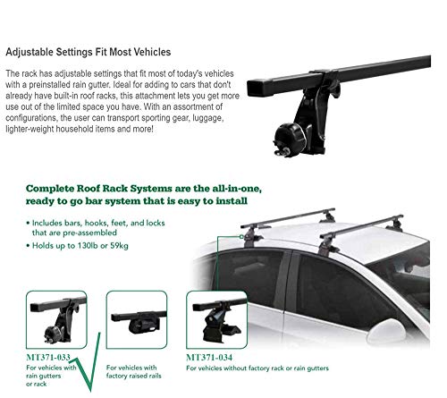 HTTMT- MT371-033- All-In-One SR1001 56" ROOF RACK SYSTEM Compatible With Most VEHICLES RAIN GUTTERS 130 LB CAPACITY [See Fitment]