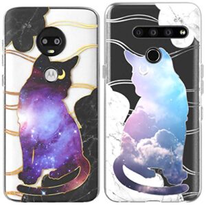 Toik Matching Couple Cases for Apple iPhone 11 Pro Xs Max Xr 10 X 8 Plus 7 6s 5s SE Marble Cute Lightweight Girly Girlfriend Boyfriend TPU Space Cats Print Sky Protective Soulmate Flexible Moon Clouds