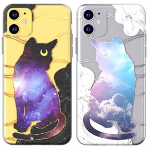 Toik Matching Couple Cases for Apple iPhone 11 Pro Xs Max Xr 10 X 8 Plus 7 6s 5s SE Marble Cute Lightweight Girly Girlfriend Boyfriend TPU Space Cats Print Sky Protective Soulmate Flexible Moon Clouds