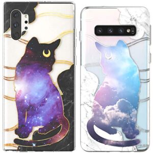 Toik Matching Couple Cases for Apple iPhone 11 Pro Xs Max Xr 10 X 8 Plus 7 6s 5s SE Marble Cute Lightweight Girly Girlfriend Boyfriend TPU Space Cats Print Sky Protective Soulmate Flexible Moon Clouds