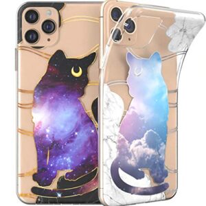 Toik Matching Couple Cases for Apple iPhone 11 Pro Xs Max Xr 10 X 8 Plus 7 6s 5s SE Marble Cute Lightweight Girly Girlfriend Boyfriend TPU Space Cats Print Sky Protective Soulmate Flexible Moon Clouds