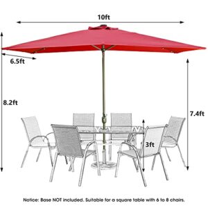 Aok Garden 6.5x10 ft Patio Umbrella with Solar Lights - Rectangular Picnic Table Aluminum Pole Umbrella, 6-8 Chairs Outdoor Tilt Umbrella 30 LED for Lawn Backyard, Deck, Pool and Beach, Red