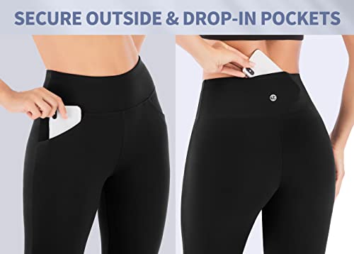 Ewedoos Yoga Pants with Pockets for Women Flare Yoga Pants Women Bootcut High Waisted Work Pants with 3 Pockets Workout Black