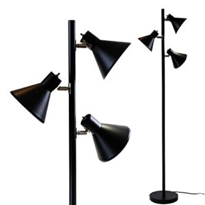 lightaccents black floor lamp 3 light standing lamp tree lamp - adjustable head lamp for focused illumination - ideal floor lamps for living room, offices, reading areas - modern black pole light