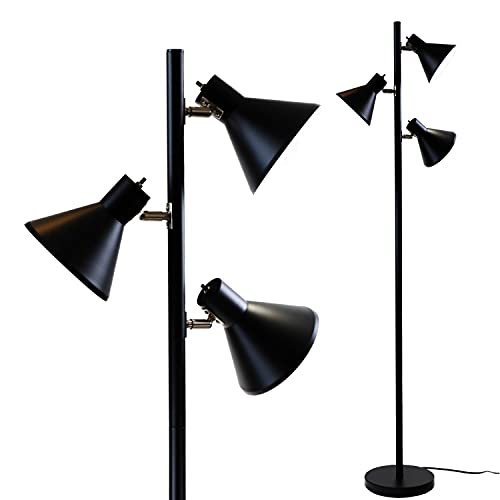 LIGHTACCENTS Black Floor Lamp 3 Light Standing Lamp Tree Lamp - Adjustable Head Lamp for Focused Illumination - Ideal Floor Lamps for Living Room, Offices, Reading Areas - Modern Black Pole Light