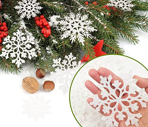 36pcs Christmas White Snowflake Ornaments Plastic Glitter Snow Flakes Ornaments for Winter Christmas Tree Decorations Size Varies Craft Snowflakes