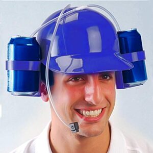 Novelty Place Drinking Helmet - Adjustable Can Holder Cap Drinker Favor Hat - Straw for Beer Soda - Party Fun Beverage Gadgets(Blue)