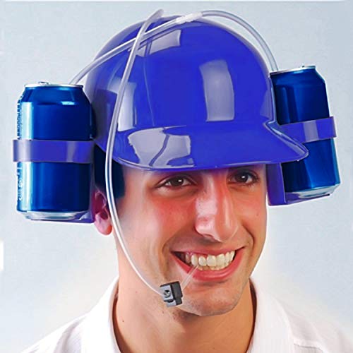 Novelty Place Drinking Helmet - Adjustable Can Holder Cap Drinker Favor Hat - Straw for Beer Soda - Party Fun Beverage Gadgets(Blue)