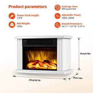 DONYER POWER Mini Electric Fireplace Tabletop Portable Heater,14'' (White, Metal)