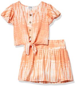 speechless girls' tie front top and short skirt set, sunrise, 14