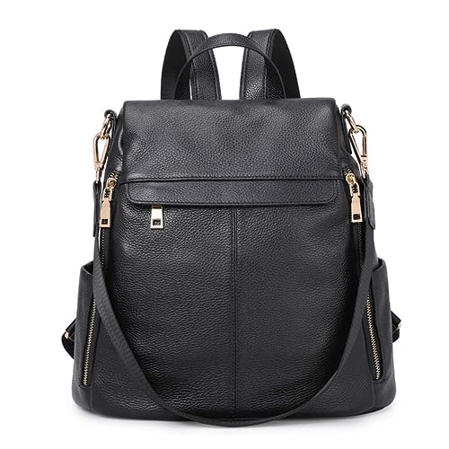 Kattee Women's Anti-Theft Backpack Purse Genuine Leather Shoulder Bag Fashion Ladies Satchel Bags - Black