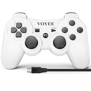 voyee wireless controller compatible with playstation 3 ps-3 controller with upgraded joystick/rechargerable battery/motion control/double shock (white)