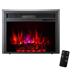 xbrand insert fireplace heater w/remote control and led flame effect, 32 inch long, black