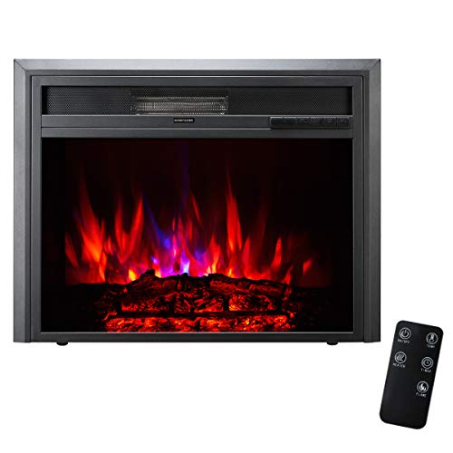 XBrand Insert Fireplace Heater w/Remote Control and LED Flame Effect, 32 Inch Long, Black