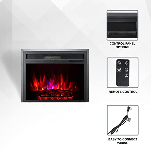 XBrand Insert Fireplace Heater w/Remote Control and LED Flame Effect, 32 Inch Long, Black