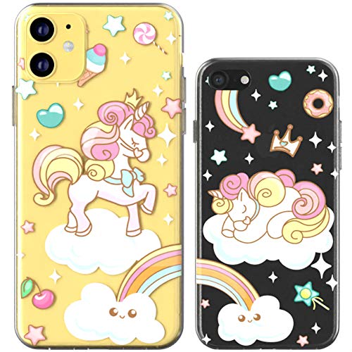 Toik Matching Couple Cases for Apple iPhone 11 Pro Xs Max Xr 10 X 8 Plus 7 6s 5s SE Cover Dream Boyfriend Anniversary Pretty Unicorns Cute Rainbow Silicone Girlfriend Apple Lightweight Sweets Print