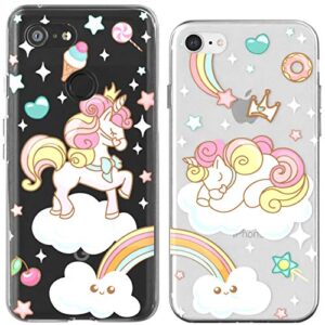 Toik Matching Couple Cases for Apple iPhone 11 Pro Xs Max Xr 10 X 8 Plus 7 6s 5s SE Cover Dream Boyfriend Anniversary Pretty Unicorns Cute Rainbow Silicone Girlfriend Apple Lightweight Sweets Print