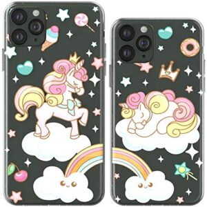 Toik Matching Couple Cases for Apple iPhone 11 Pro Xs Max Xr 10 X 8 Plus 7 6s 5s SE Cover Dream Boyfriend Anniversary Pretty Unicorns Cute Rainbow Silicone Girlfriend Apple Lightweight Sweets Print