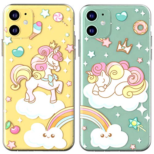 Toik Matching Couple Cases for Apple iPhone 11 Pro Xs Max Xr 10 X 8 Plus 7 6s 5s SE Cover Dream Boyfriend Anniversary Pretty Unicorns Cute Rainbow Silicone Girlfriend Apple Lightweight Sweets Print