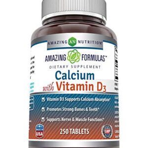 Amazing Formulas Calcium with Vitamin D3 250 Tablets Supplement | Non-GMO | Gluten Free | Made in USA