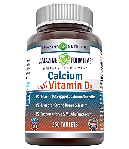 Amazing Formulas Calcium with Vitamin D3 250 Tablets Supplement | Non-GMO | Gluten Free | Made in USA