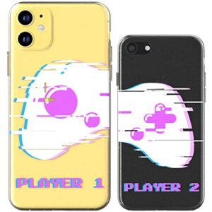 Toik Matching Couple Cases for Apple iPhone 11 Pro Xs Max Xr 10 X 8 Plus 7 6s 5s SE Cover Protective Teen Boyfriend Glitch Art Cute Geek Apple Slim Players BFFs Flexible Gamepad Design Girlfriend