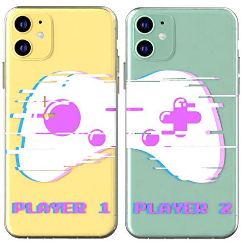 Toik Matching Couple Cases for Apple iPhone 11 Pro Xs Max Xr 10 X 8 Plus 7 6s 5s SE Cover Protective Teen Boyfriend Glitch Art Cute Geek Apple Slim Players BFFs Flexible Gamepad Design Girlfriend