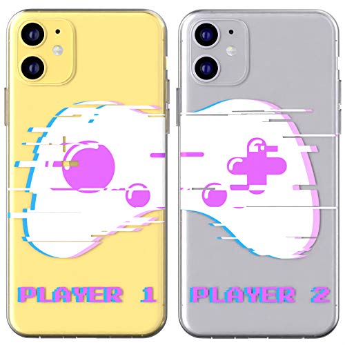 Toik Matching Couple Cases for Apple iPhone 11 Pro Xs Max Xr 10 X 8 Plus 7 6s 5s SE Cover Protective Teen Boyfriend Glitch Art Cute Geek Apple Slim Players BFFs Flexible Gamepad Design Girlfriend