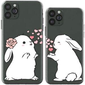 Toik Matching Couple Cases for Apple iPhone 11 Pro Xs Max Xr 10 X 8 Plus 7 6s 5s SE Cover Silicone TPU Flexible White Love Cute Design Print Bunnies Adorable Animal Protective Anniversary Girly