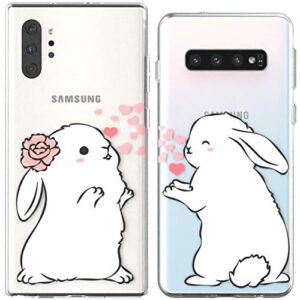 Toik Matching Couple Cases for Apple iPhone 11 Pro Xs Max Xr 10 X 8 Plus 7 6s 5s SE Cover Silicone TPU Flexible White Love Cute Design Print Bunnies Adorable Animal Protective Anniversary Girly