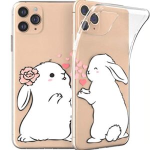 Toik Matching Couple Cases for Apple iPhone 11 Pro Xs Max Xr 10 X 8 Plus 7 6s 5s SE Cover Silicone TPU Flexible White Love Cute Design Print Bunnies Adorable Animal Protective Anniversary Girly