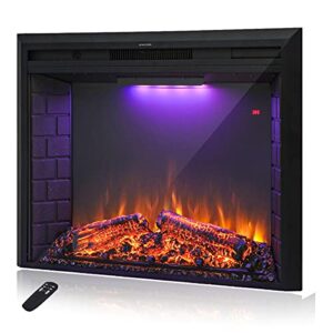 masarflame 43'' electric fireplace insert, retro recessed fireplace heater with fire cracking sound, remote control & timer, 750/1500w, black