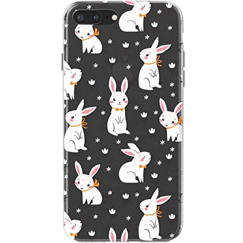 Toik Slim TPU Case for Apple iPhone 11 Pro Xs Max Xr 10 X 8 Plus 7 6s 5s SE Flexible White Silicone Lightweight Girls Print Cute Flowers Animal Design Cover Bunny Protective Gift Women Clear