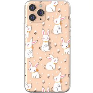 Toik Slim TPU Case for Apple iPhone 11 Pro Xs Max Xr 10 X 8 Plus 7 6s 5s SE Flexible White Silicone Lightweight Girls Print Cute Flowers Animal Design Cover Bunny Protective Gift Women Clear