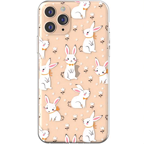 Toik Slim TPU Case for Apple iPhone 11 Pro Xs Max Xr 10 X 8 Plus 7 6s 5s SE Flexible White Silicone Lightweight Girls Print Cute Flowers Animal Design Cover Bunny Protective Gift Women Clear