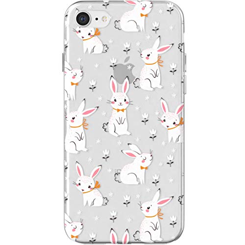 Toik Slim TPU Case for Apple iPhone 11 Pro Xs Max Xr 10 X 8 Plus 7 6s 5s SE Flexible White Silicone Lightweight Girls Print Cute Flowers Animal Design Cover Bunny Protective Gift Women Clear