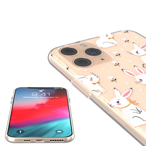 Toik Slim TPU Case for Apple iPhone 11 Pro Xs Max Xr 10 X 8 Plus 7 6s 5s SE Flexible White Silicone Lightweight Girls Print Cute Flowers Animal Design Cover Bunny Protective Gift Women Clear