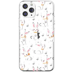 Toik Slim TPU Case for Apple iPhone 11 Pro Xs Max Xr 10 X 8 Plus 7 6s 5s SE Flexible White Silicone Lightweight Girls Print Cute Flowers Animal Design Cover Bunny Protective Gift Women Clear